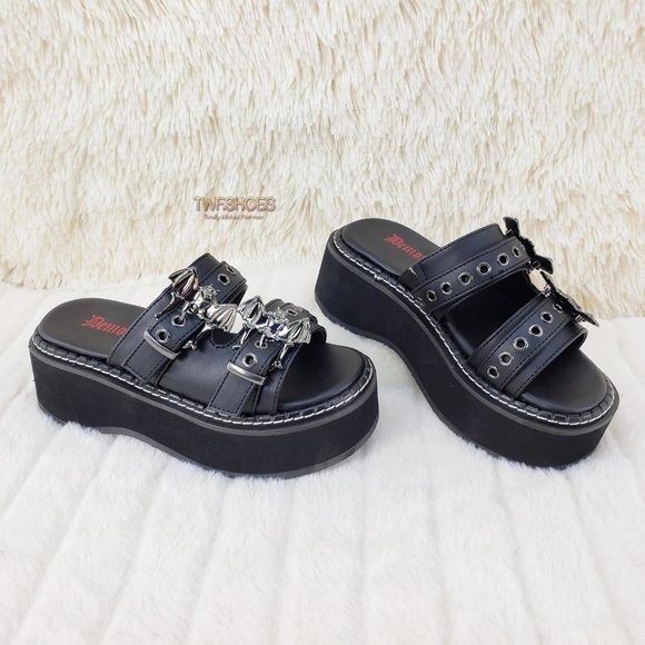 Demonia | Shoes | 2 Platform Bat Buckle Slip On Goth Sandals Shoes ...